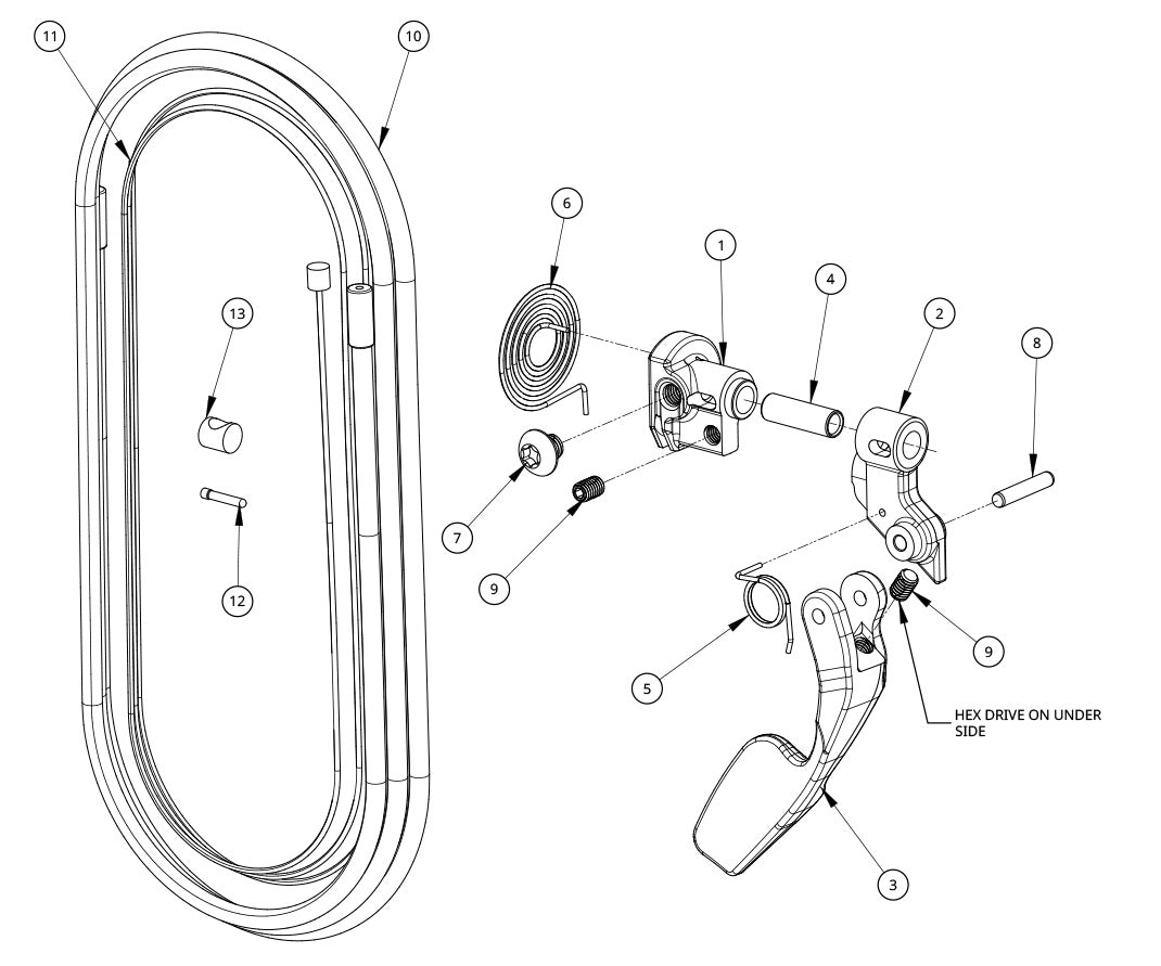 Drop Bar Paddle Remote Exploded View & Parts List